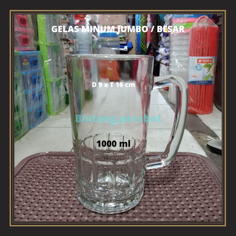Jual Gelas Gagang Kaca Jumbo 800-1000 ml / Gelas Kaca Besar / Gelas ...