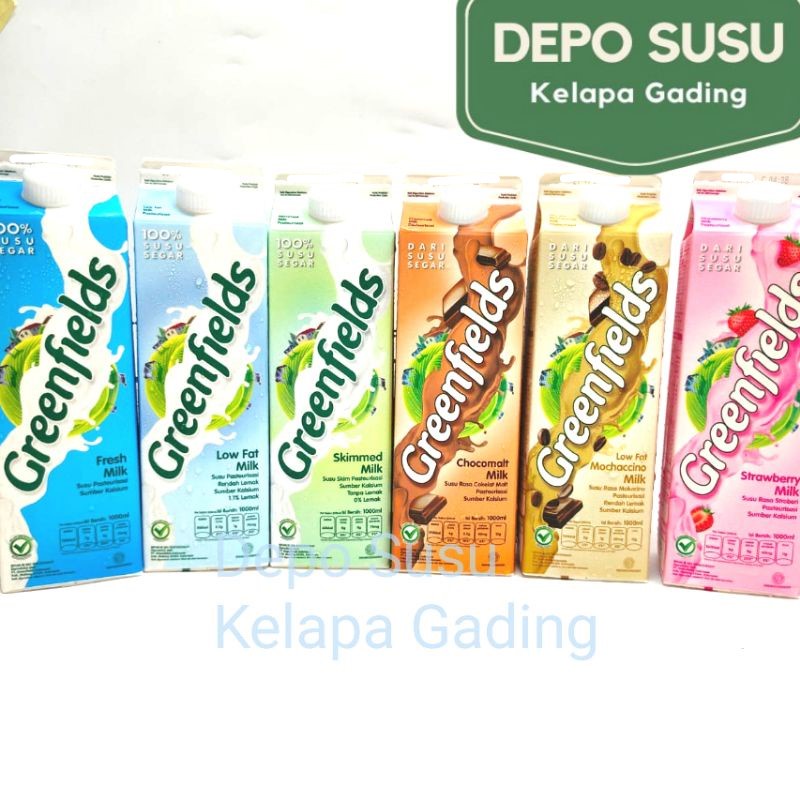 Jual Susu Greenfields Fresh All Varian 1L | Coklat Skim Strawberry Mocha Low fat Greenfield Milk ...