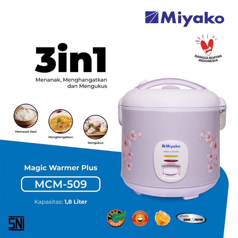 Jual MAGICCOM MIYAKO 3 IN 1 MCM 509 PENANAK NASI MEMASAK MENGHANGATKAN ...