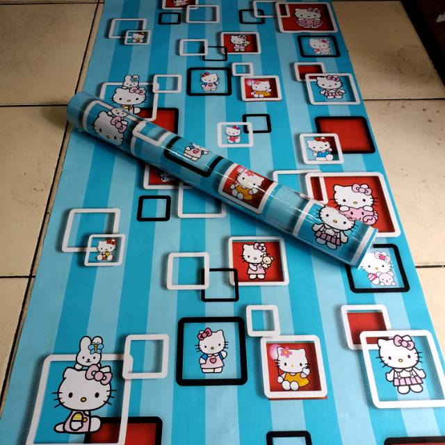 Jual Wallpaper dinding stiker motif hello Kitty 3D biru | Shopee Indonesia