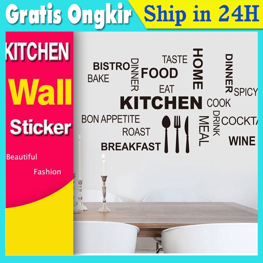 Jual Amazon Hot Stiker Dapur 60*30 CM Wall Sticker Pola Pisau dan Garpu ...