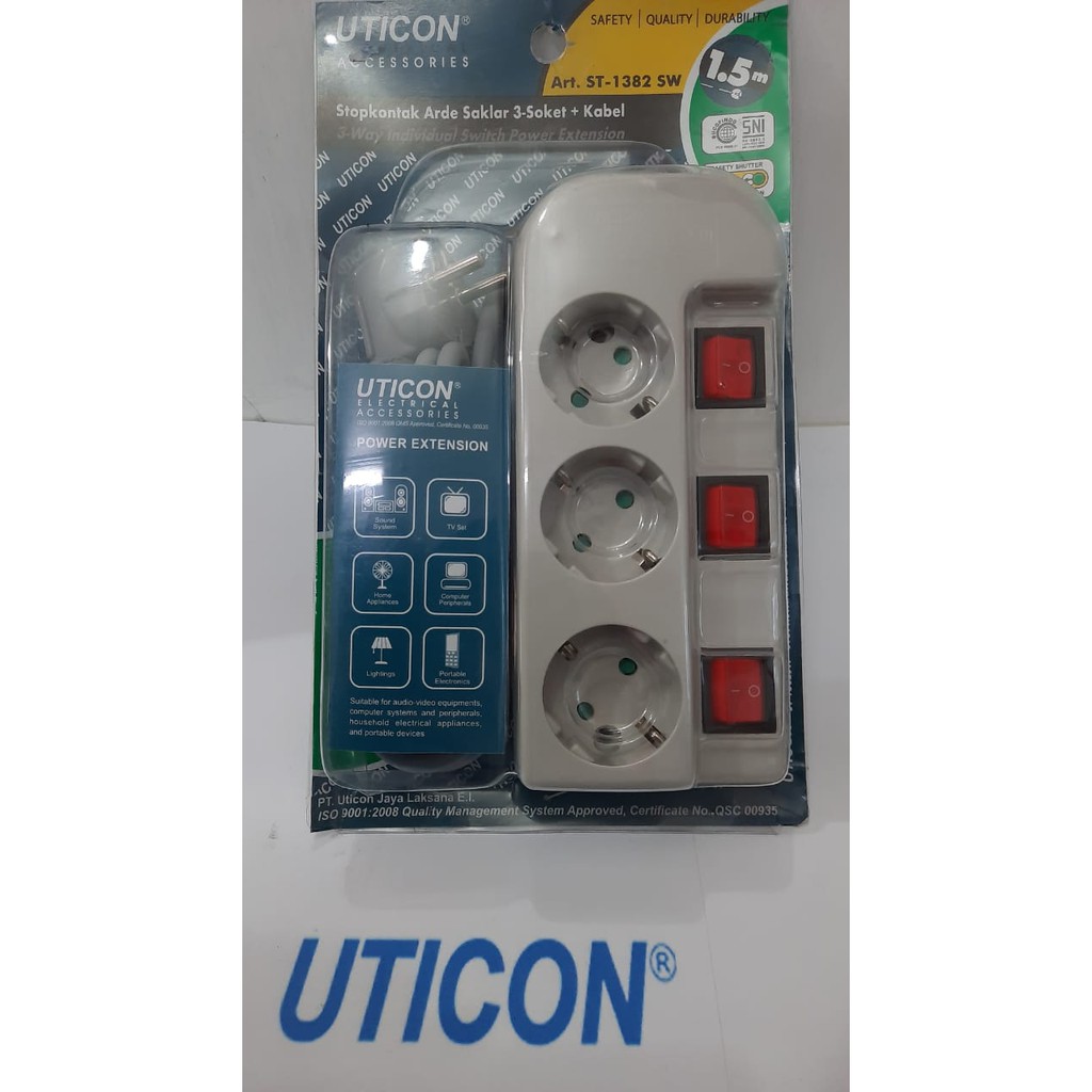 Jual Stop Kontak Uticon 3 Lubang + Saklar Tersendiri Kabel 1.5M St ...