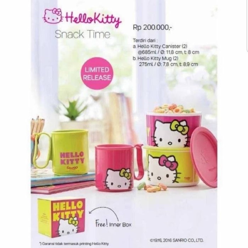 Jual Tupperware Hello Kitty Snack Time Set / Tempat Snack Dan Gelas ...