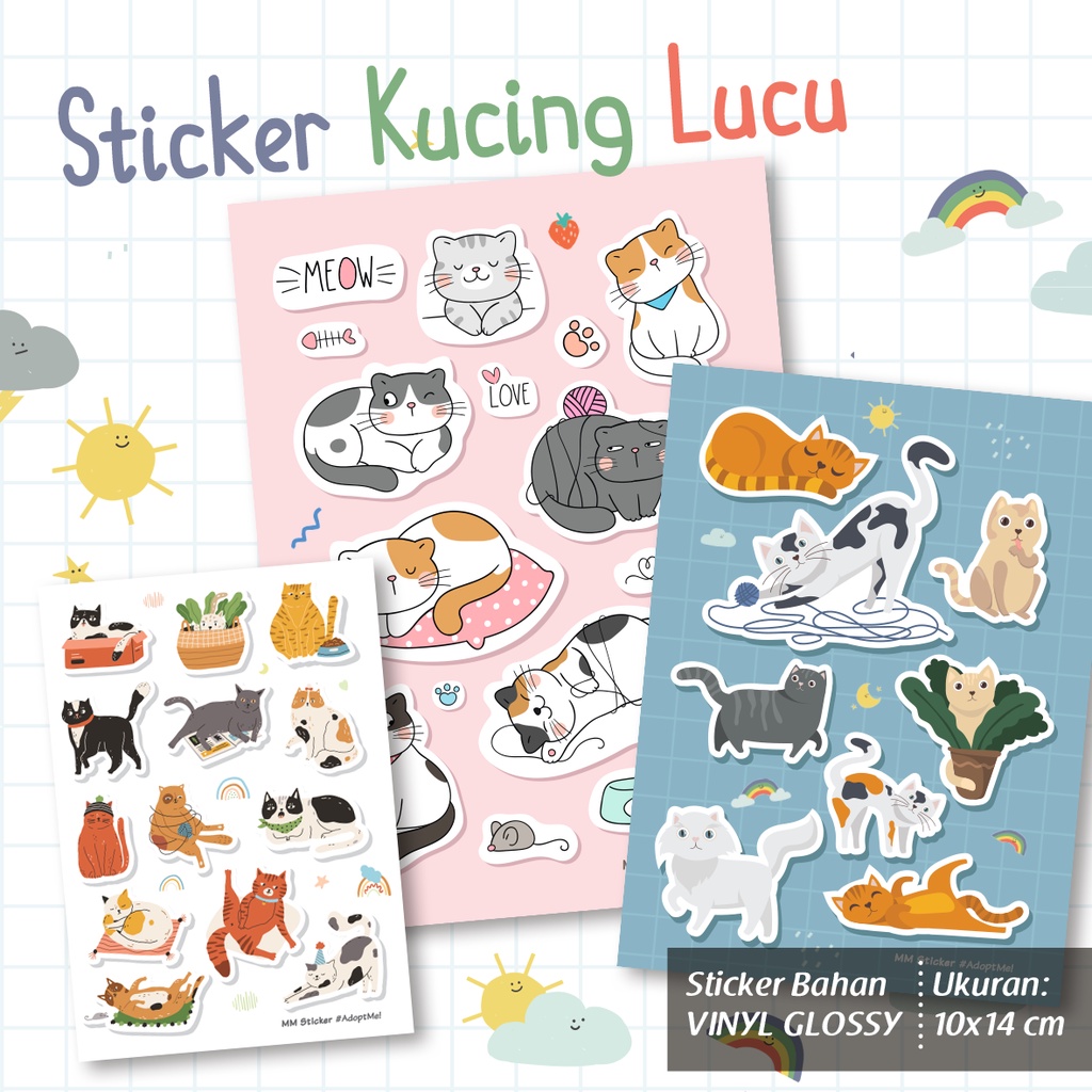Jual Sticker Kucing Lucu/ Sticker Vinyl/ Sticker Anak | Shopee Indonesia