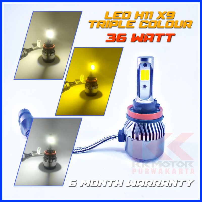 Jual Lampu Kabut Foglamp Mobil Led H11 H16 H18 9Nine Luximos X9 Tiga Warna PNP Garansi Mobilio ...