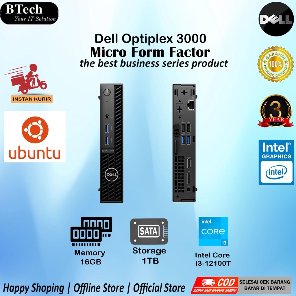 Jual Dell Optiplex 3000 Micro Intel Core i3-12100T 16GB 1TB SATA DOS PC ...