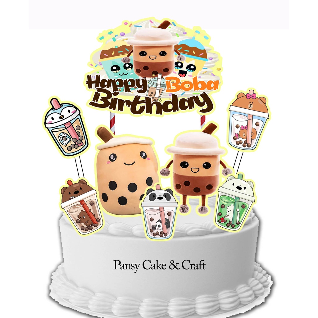 Jual Cake topper Bubble tea / Boba tea / Milk Tea Big EKONOMIS | Shopee ...