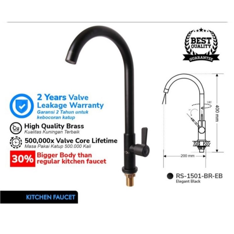 Jual Kran Kitchen Sink Angsa Meja Hitam Kuningan / Kran Sink Tanam Meja ...