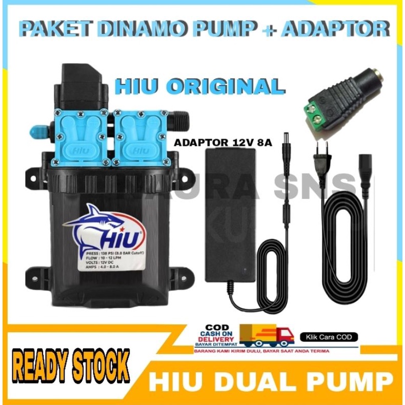 Jual DINAMO POMPA DC 12V HIU DUAL PUMP 138 PSI 12LPM DAN ADAPTOR 12V 8A ...