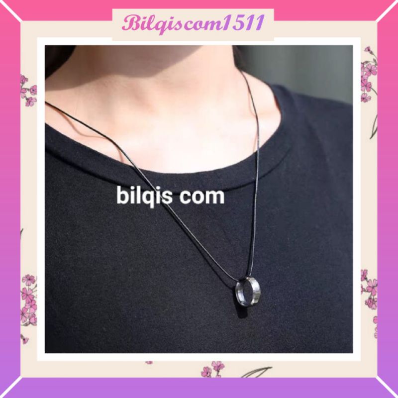 Jual kalung tali hitam pria dan wanita liontin cincin titanium pria dan ...