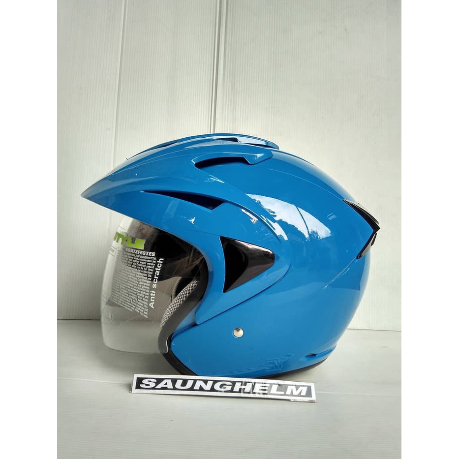 Jual HELM HIU ARROW DOUBLE VISOR SOLID BLUE MILD | Shopee Indonesia