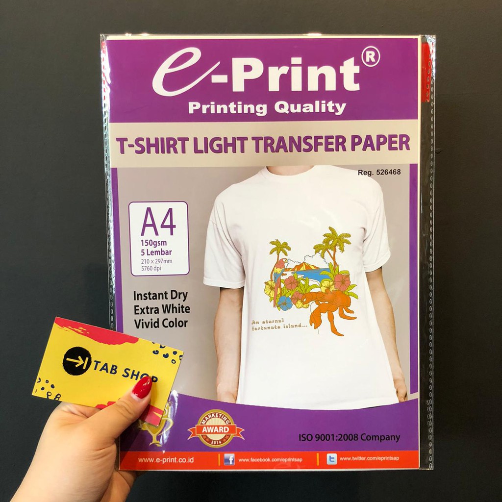 Jual TAB SHOP - EPRINT LIGHT TSHIRT TRANSFER PAPER A4 150 GSM 5 LEMBAR ...