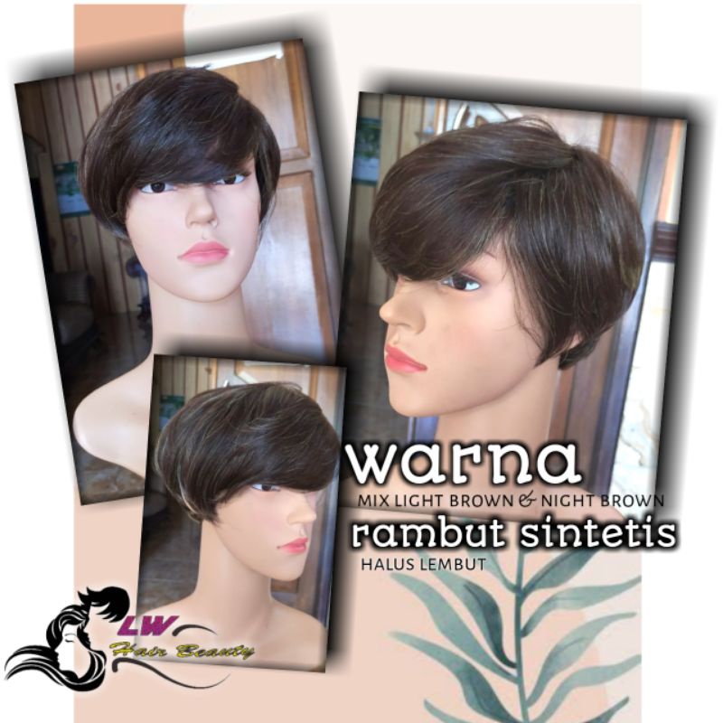 Jual Wig Rambut Palsu Pria Pendek Warna mix brown Realpict | Shopee ...