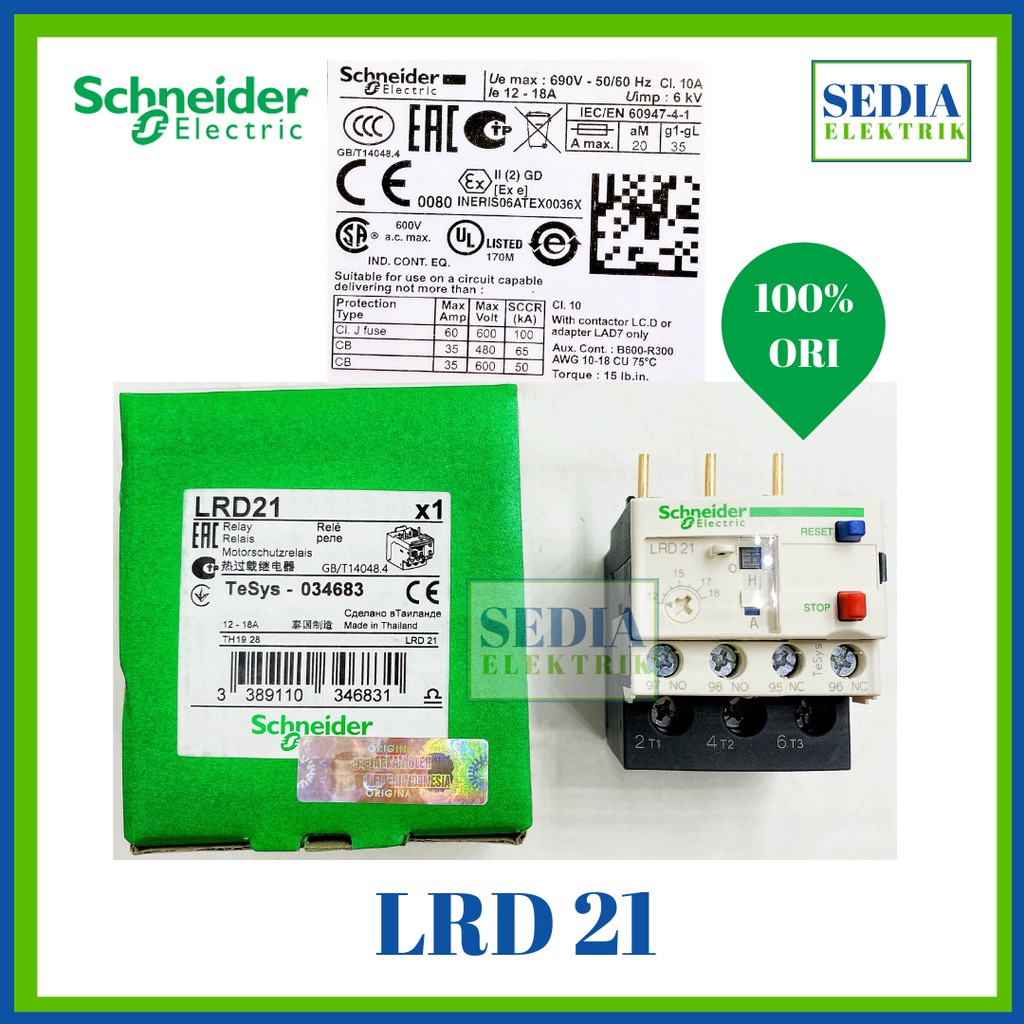 Jual Thermal Overload Relay Schneider LRD 21 LRD21 12 - 18A | Shopee ...