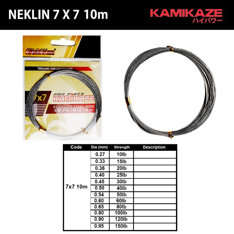 Jual Neklin Kamikaze SS Leader Wire 7x7 Strand 10 Meter | Trolling ...