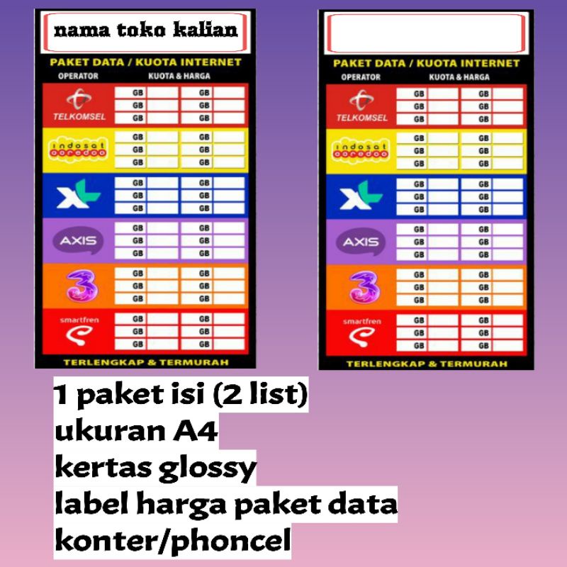 Jual label harga paket data 1 paket isi (2 list ) 12 | Shopee Indonesia
