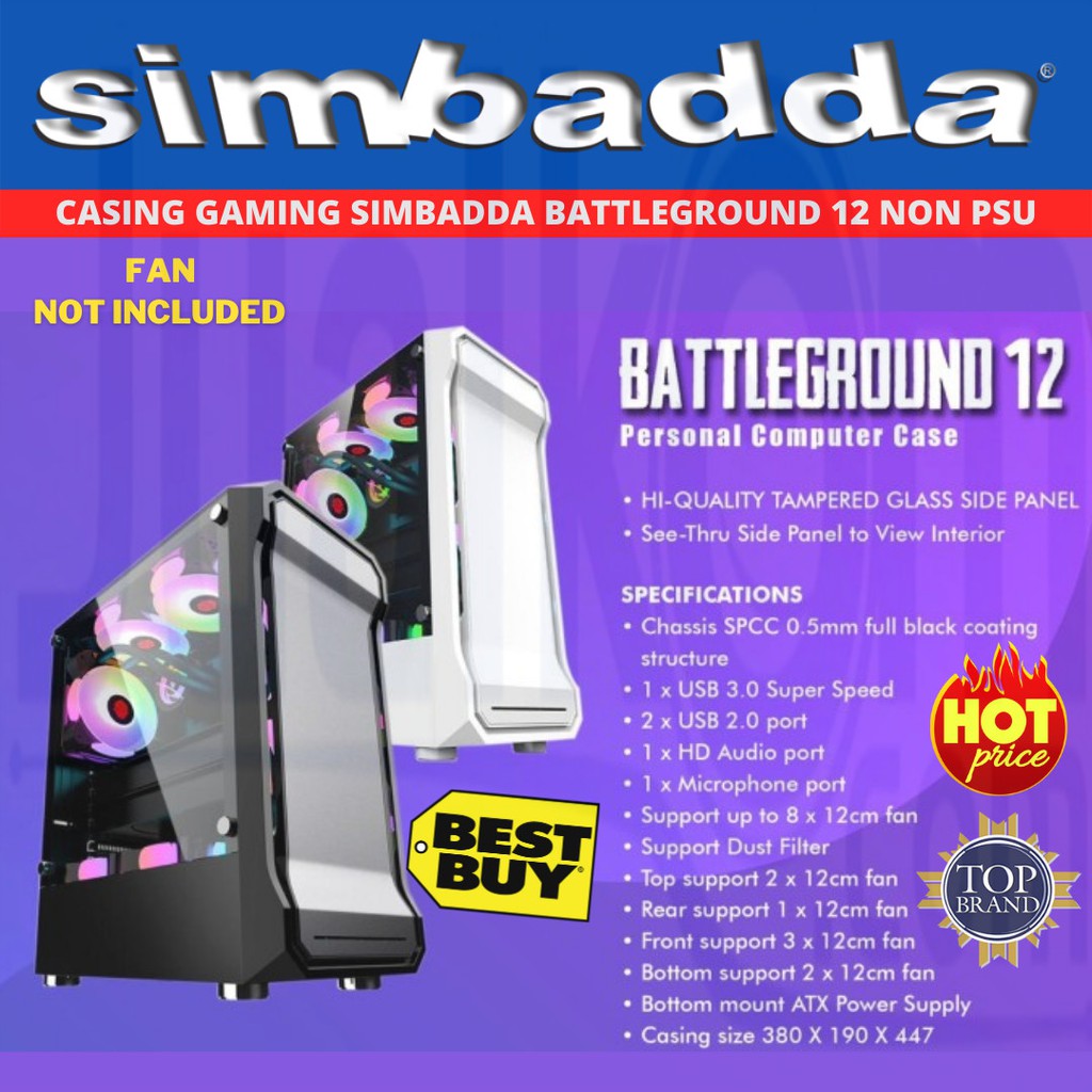 Jual Casing Simbadda BattleGround 12 Black ATX mATX Tempered Glass ...
