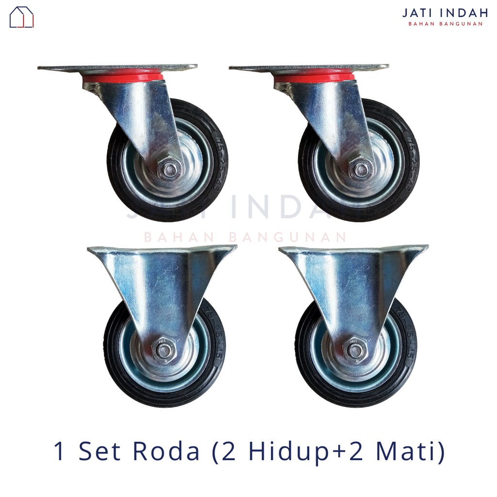 Jual 1 Set Roda Karet Ukuran 3" (Hidup-Mati-Rem) utk Troli Gerobak Rak ...