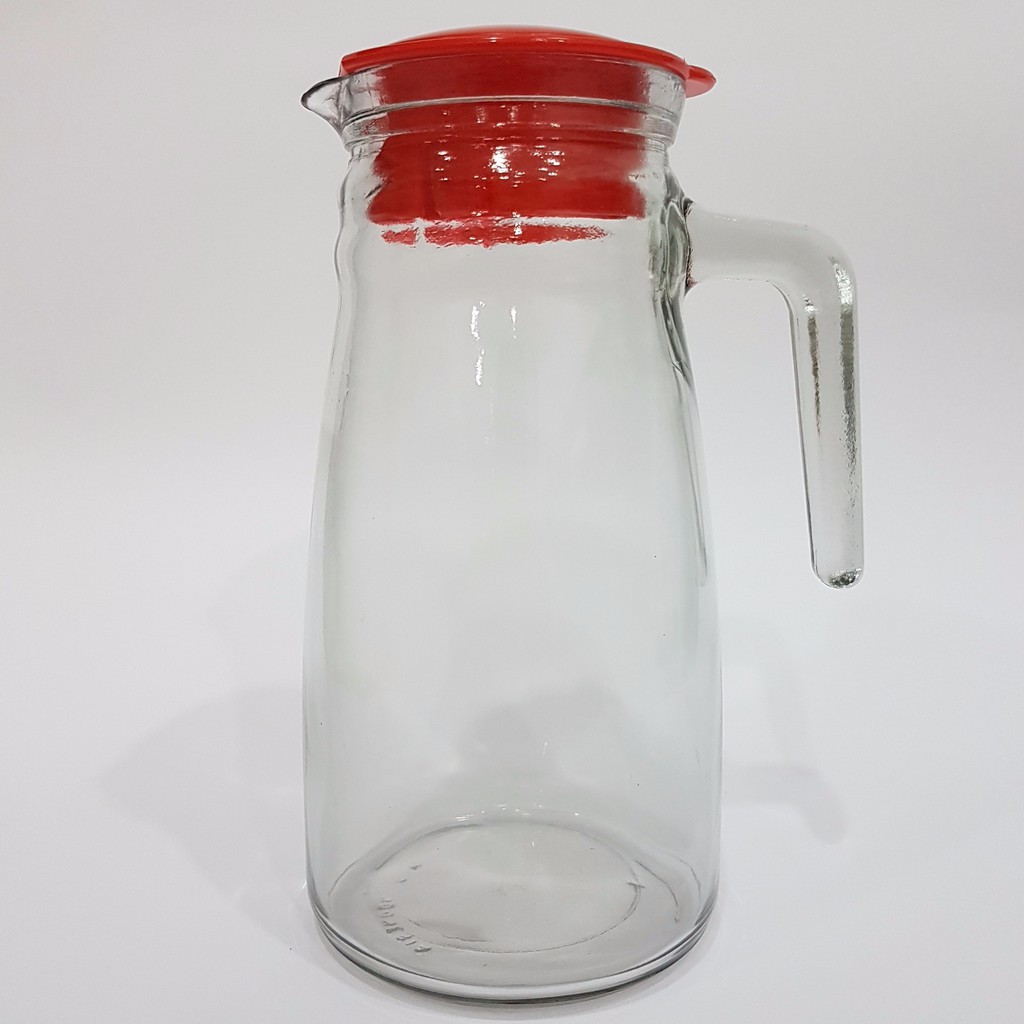 Jual Pitcher Kaca 1 Liter Bulat dengan Tutup Merah | Shopee Indonesia