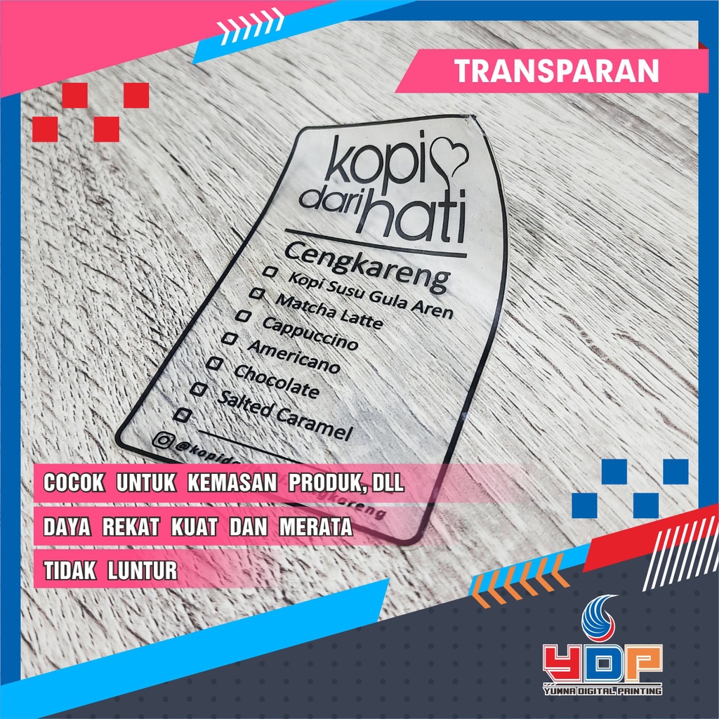 Jual cetak print stiker vinyl/transparan label makanan/minuman 0.5meter ...