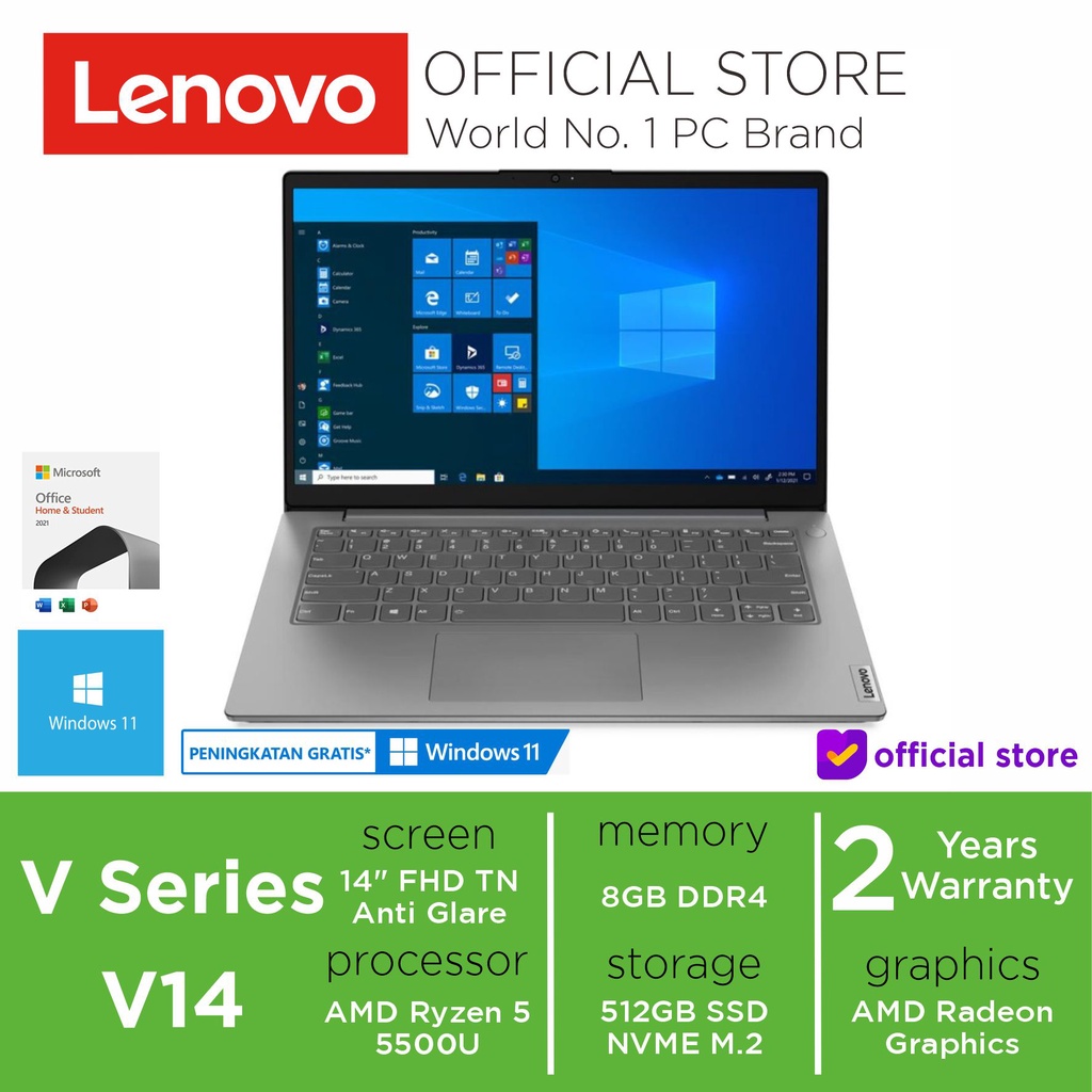 Jual LENOVO V14 G2 ALC - EWID (GREY) AMD R5 8GB 512GB WIN 11 OHS 2021 ...
