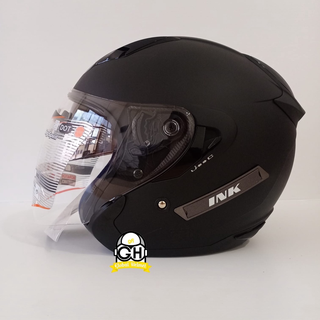 Jual HELM INK METRO SOLID BLACK DOFF DOUBLE VISOR INK HALF FACE HITAM ...