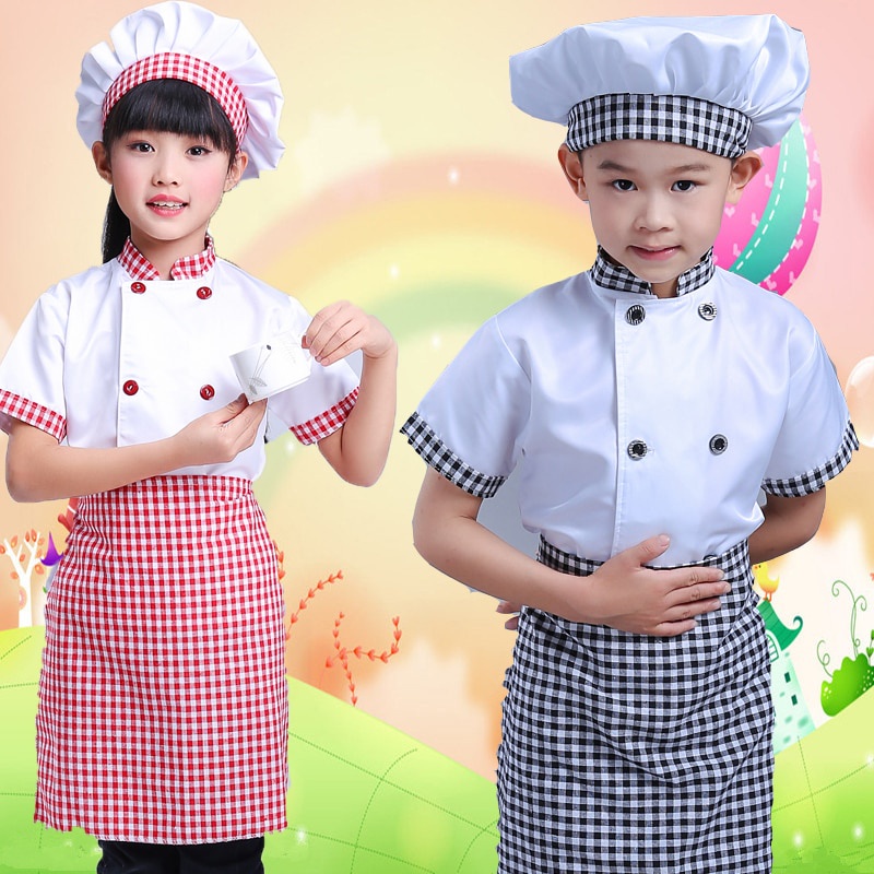 Jual PreOrder New Kids Chef Jacket Kitchen Role Play Uniform Cook Hat ...