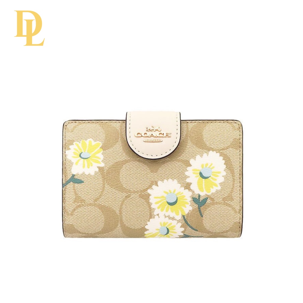 Jual COACH Medium Corner Zip Wallet In Signature Canvas With Daisy ...