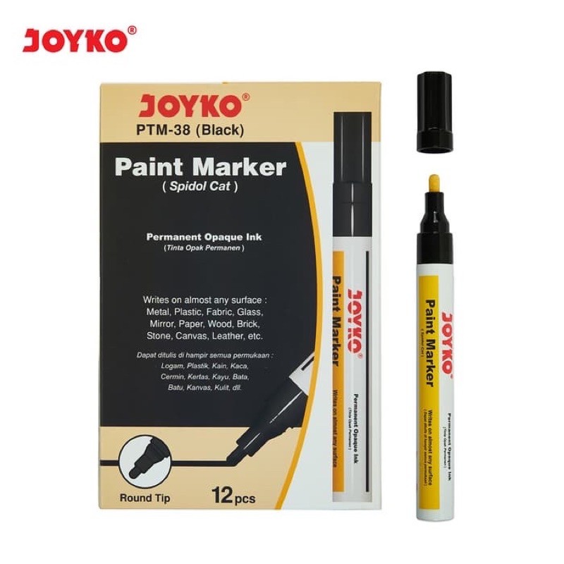 Jual Spidol paint marker permanent black hitam JOYKO PTM-38 original ...