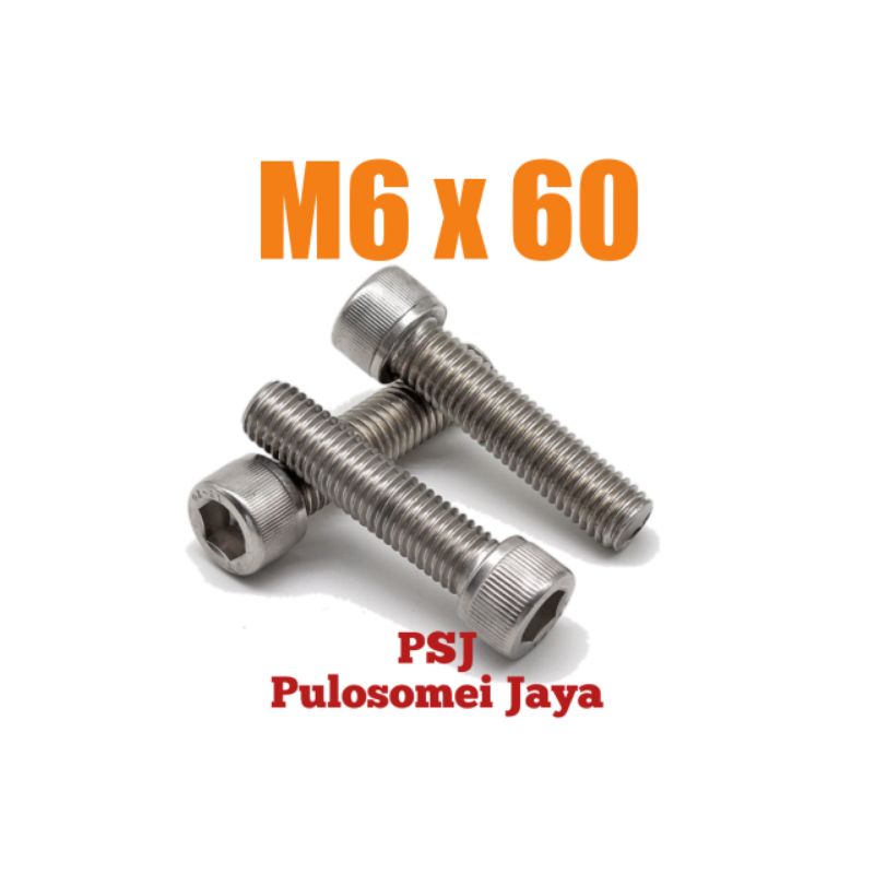 Jual Baut L M6 x 60 Stainless 304 / Hex Socket Head Cap Screw | Shopee ...