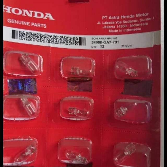 Jual 34908-GA7-701 HGP AHM 100% ORIGINAL DOP KOTA 12V 5W BOHLAM LAMPU ...