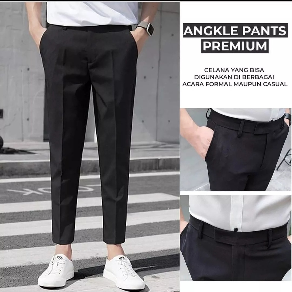 Jual Celana Kantor Pria Slimfit Kain Katun Panjang Hitam Murah Dasar Bahan Teflon Slim Fit Kerja ...