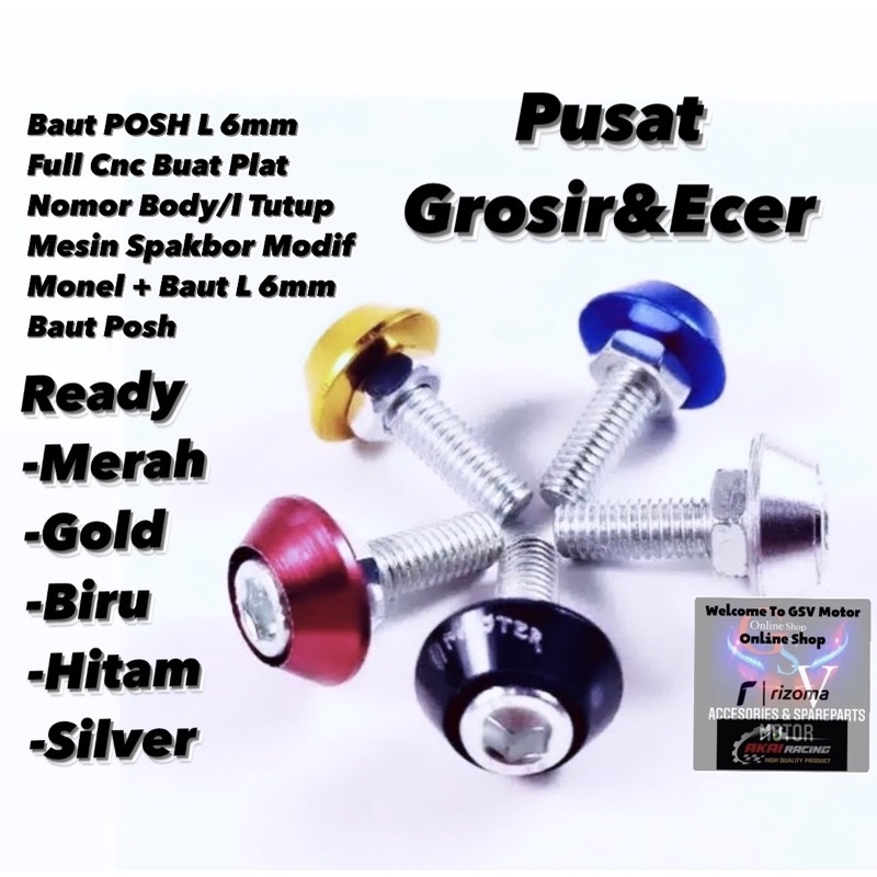 Jual Baut POSH L 6mm Full Cnc Buat Plat Nomor Body Tutup Mesin Spakbor ...