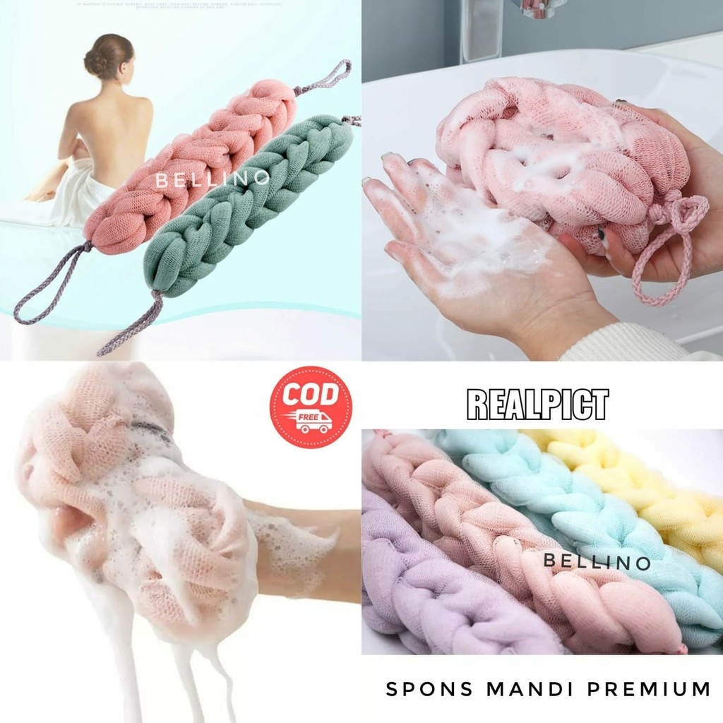 Jual Bellino - Spons Mandi Premium Panjang Kepang Scrubber Puff Alat ...