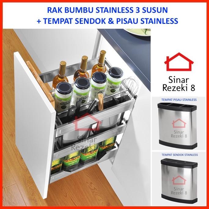 Jual Rak Dapur - Rak Tarik Stainless Bumbu Botol Pisau Sendok Panci ...