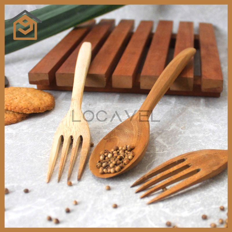Jual LOCAVEL Sendok Garpu Kayu Mahoni / Sendok Garpu Kayu Set / Sendok ...