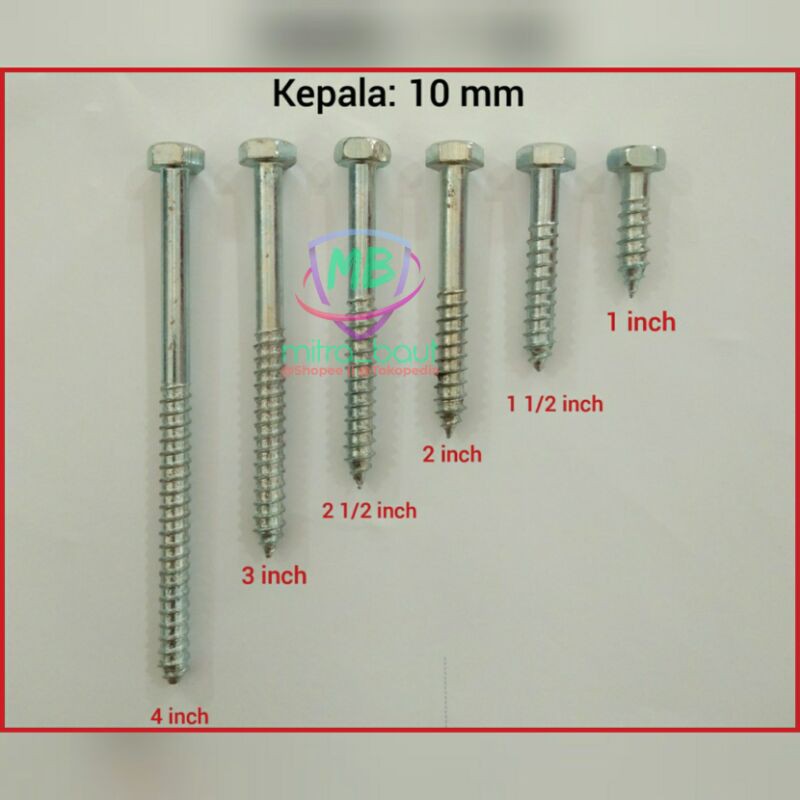 Jual Baut Scrup Kepala 10mm, Batang 6mm | Shopee Indonesia