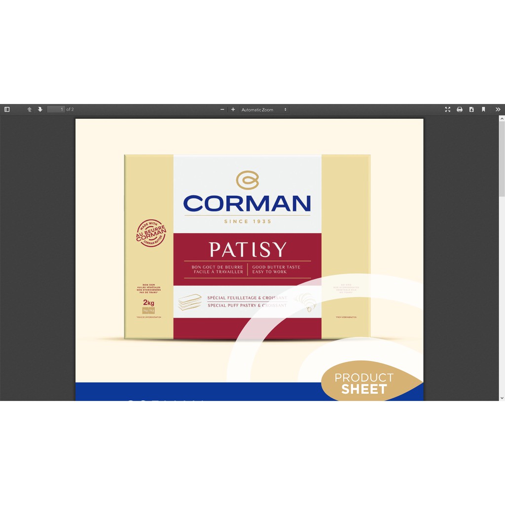 Jual CORMAN PATISY Sheet 2kg Butter Unsalted | Shopee Indonesia