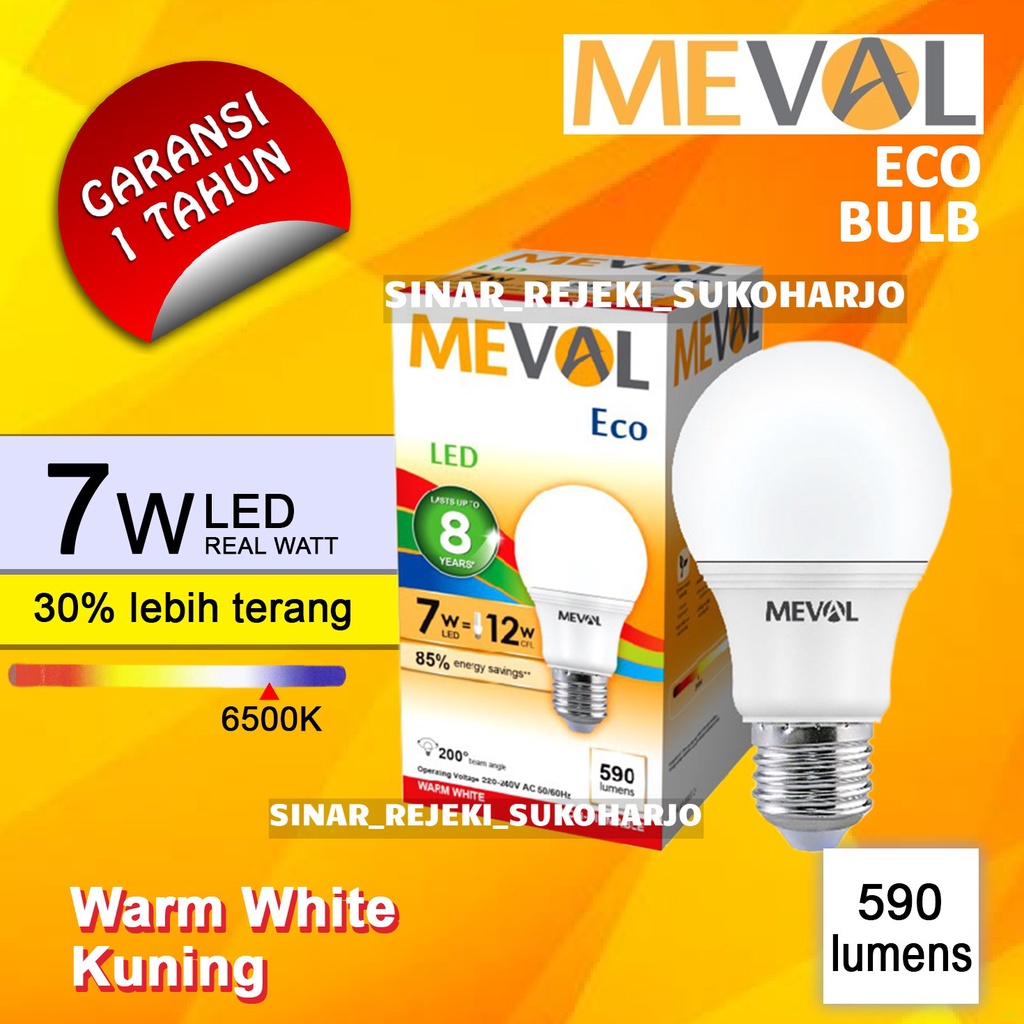 Jual Meval Lampu LED Bulb Eco 7 Watt WW / Warm White Kuning 7W | Shopee Indonesia