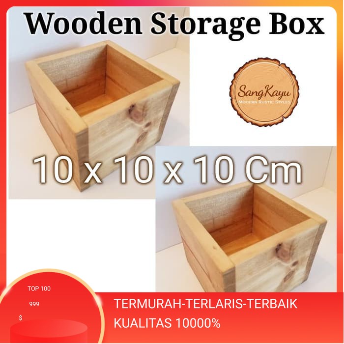 Jual Wooden Storage box 10x10x10 cm kotak kayu tempat penyimpanan kayu ...