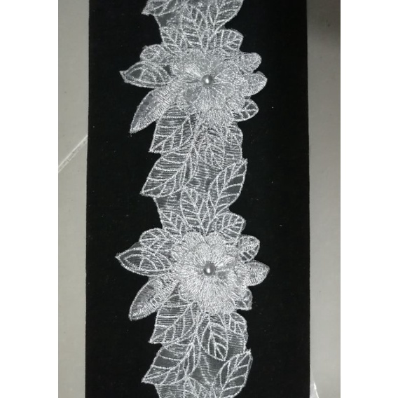 Jual renda bordir organdi kilap 3D bunga tumpuk dan mutiara (per 6 ...