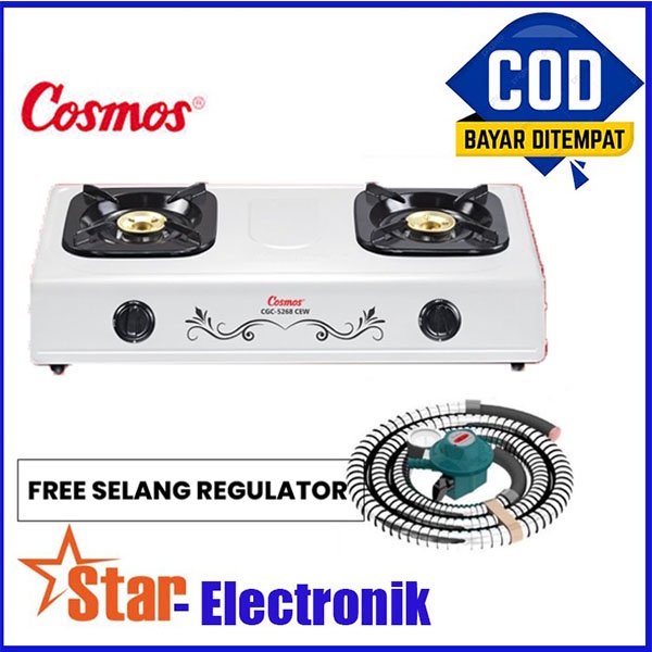 Jual Kompor Gas Cosmos 2 Tungku CGC-5268 CEW Burner Kuningan SNI | Shopee Indonesia