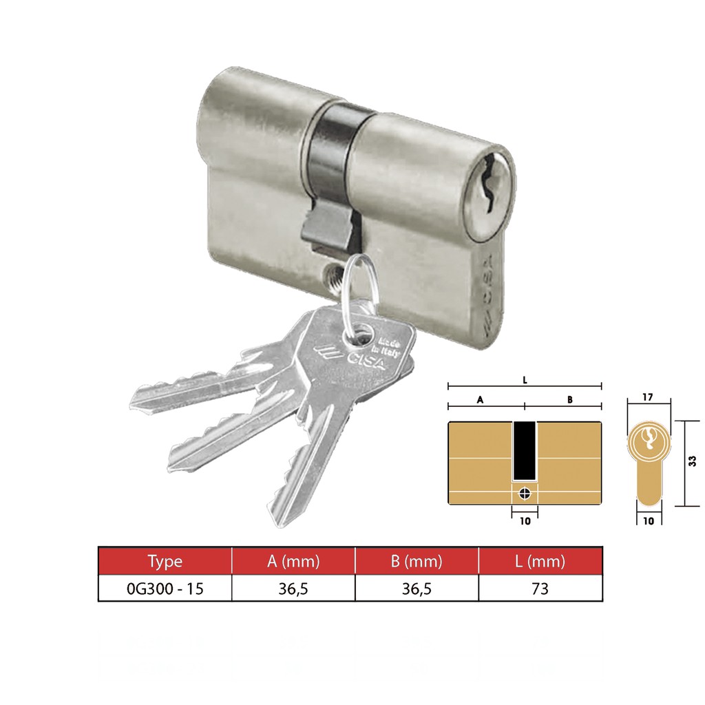 Jual CISA Silinder Kunci Pintu Double Cylinder OG300-15 US14 Kenari ...