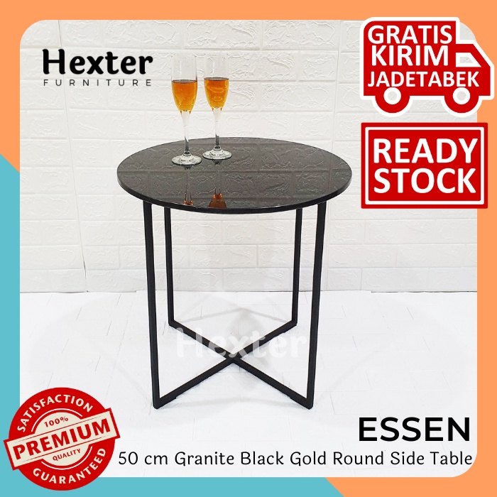 Jual ESSEN - Meja Bulat Granit 50 cm Sudut Side Table Marble Black ...