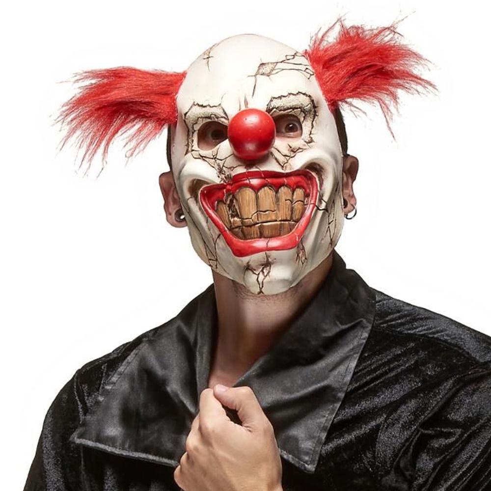 Jual Horror Red Nose Hair Joker Mask Cosplay Scary Demon Devil Clown ...