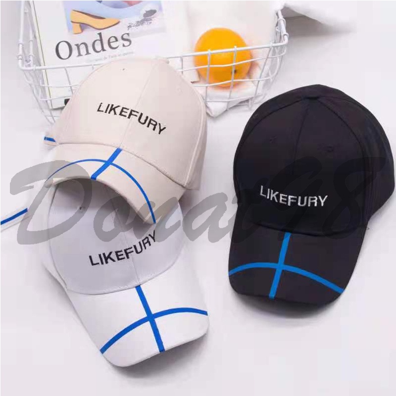 Jual Topi Baseball Wanita Trendy Bordis Tulisan LikeFury Motif Garis ...