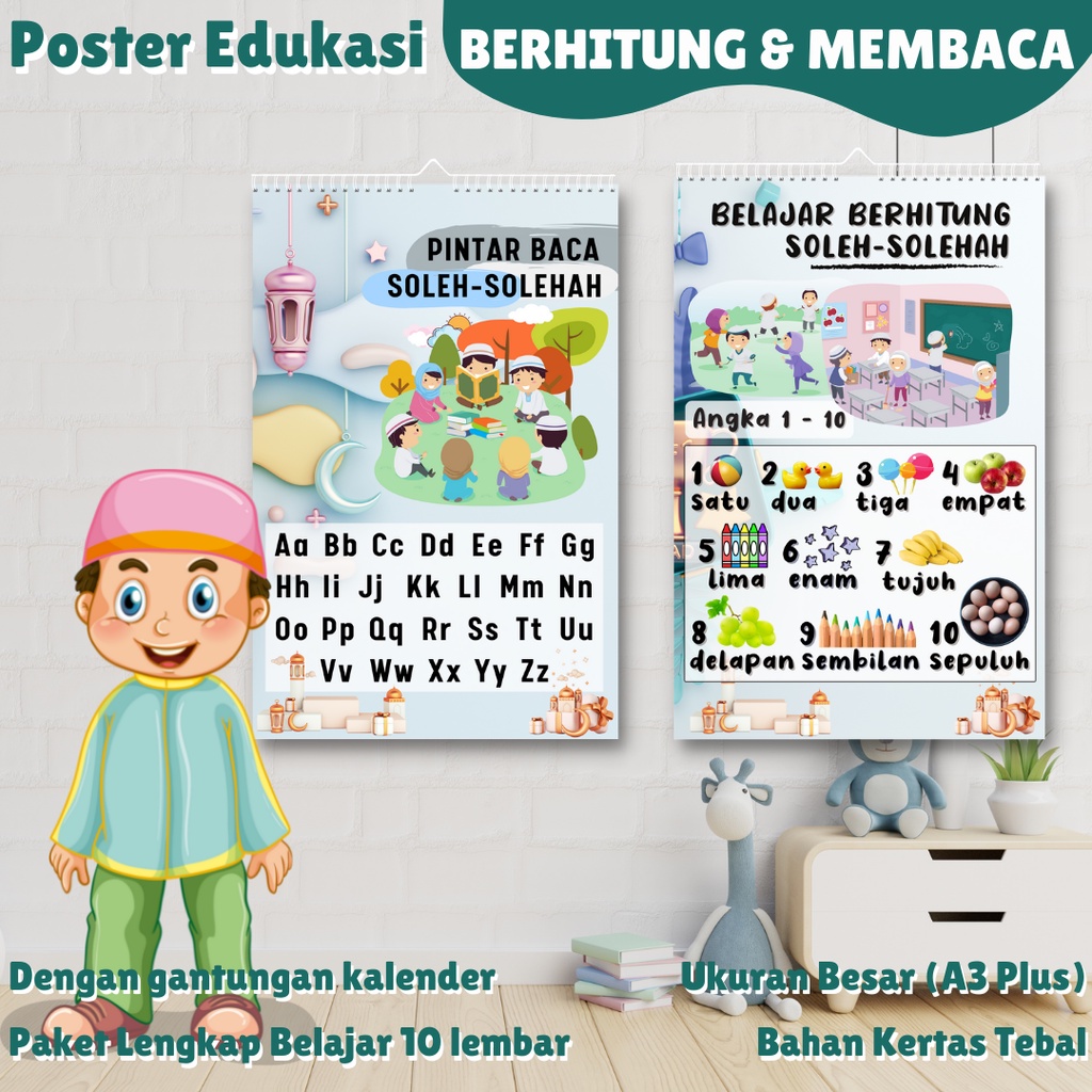 Jual POSTER EDUKASI ANAK MUSLIM 10 HALAMAN BELAJAR MEMBACA BERHITUNG ...