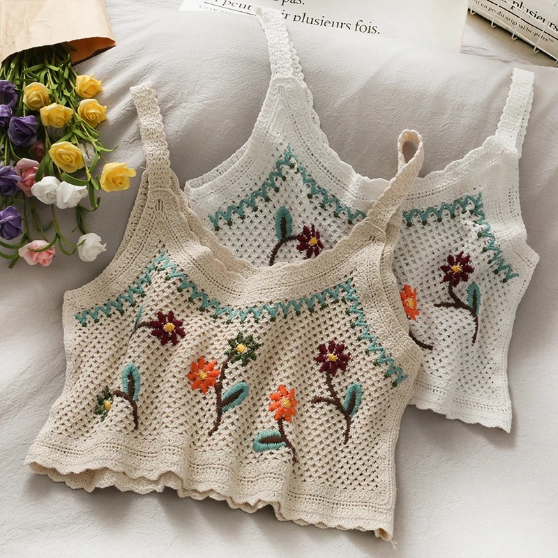 Jual Flower Embroidery Outer Vest - Rompi Rajut Korea Bordir Tanktop ...