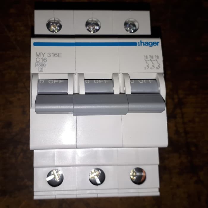 Jual MCB Hager 3P 16A . 4.5 KA . Tipe MY316 . 3 Pole 16 Ampere | Shopee Indonesia