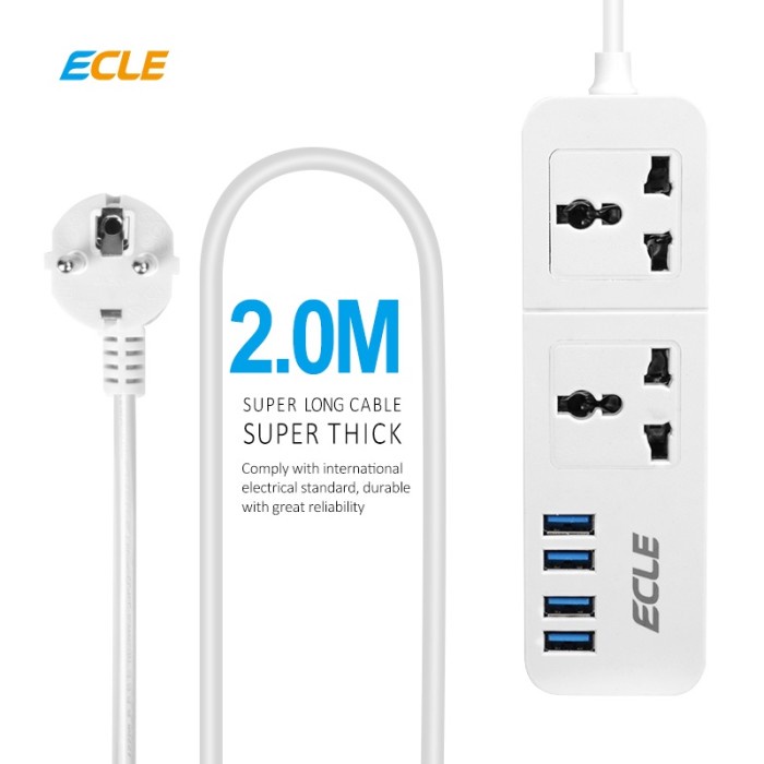 Jual Ecle Power Strip Stop Kontak 2 Power Socket 3 Smart Usb Port Universal Original | Shopee ...
